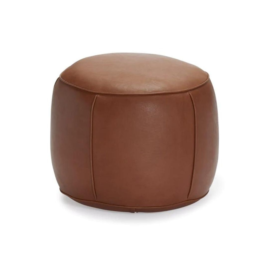 Læder puf i runde form Cognac farve PR 50